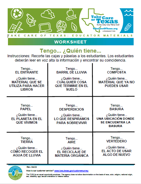 Tengo... ¿Quién tiene... | Take Care of Texas