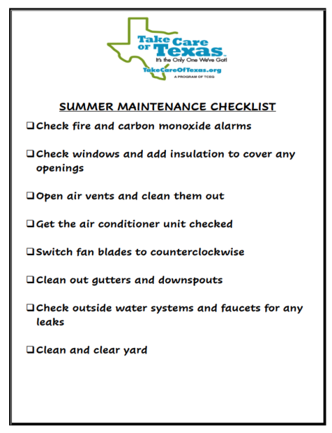 Summer Maintenance Checklist | Take Care of Texas